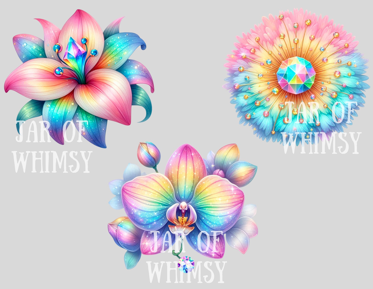 Watercolour Rainbow Flowers Clipart Spring Flower Elements PNG Digital ...