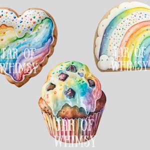 Watercolour Rainbow Baking Clipart - Cookies Cupcakes PNG Digital Image ...