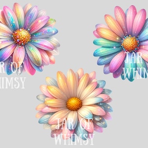 Watercolour Sparkly Daisies Clipart Spring Flower Elements PNG Digital ...