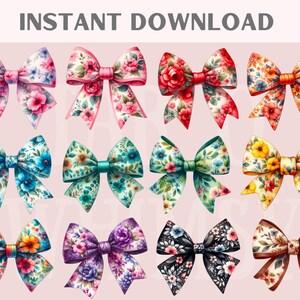 Watercolour Floral Bow Clipart Cute Floral Print Bow PNG Digital Image ...