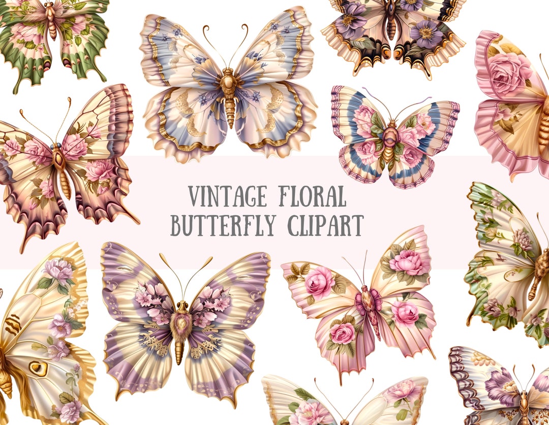 Watercolour Vintage Floral Butterfly Clipart Butterfly PNG Digital ...