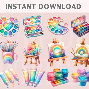 Watercolour Art Supplies Clipart Rainbow Artist Painting PNG Digital ...
