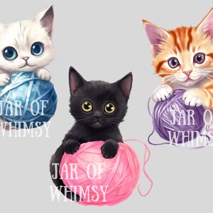 Watercolour Yarn Ball Kitten Clipart Kawaii Cat PNG Digital Image ...