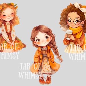 Watercolour Kawaii Autumn Girl Clipart Cute Chibi Fall Girl PNG Digital ...