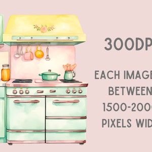Watercolour Vintage Kitchen Clipart Retro Baking PNG Digital Image ...