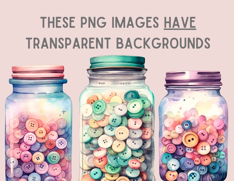 Watercolour Jars of Buttons Clipart Sewing Button Jar PNG Digital Image ...