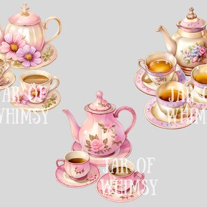 Watercolour Tea Set Clipart Vintage Teacup Teapot Tea Party PNG Digital ...
