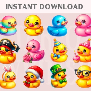 Watercolour Rubber Ducky Clipart Chibi Kawaii Rubber Duck PNG Digital ...