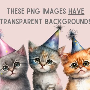 Watercolour Party Cats Clipart Cute Kitten Birthday PNG Digital Image ...
