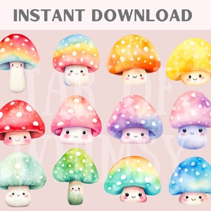 Watercolour Cute Mushroom Clipart Kawaii Mushroom Toadstools PNG ...