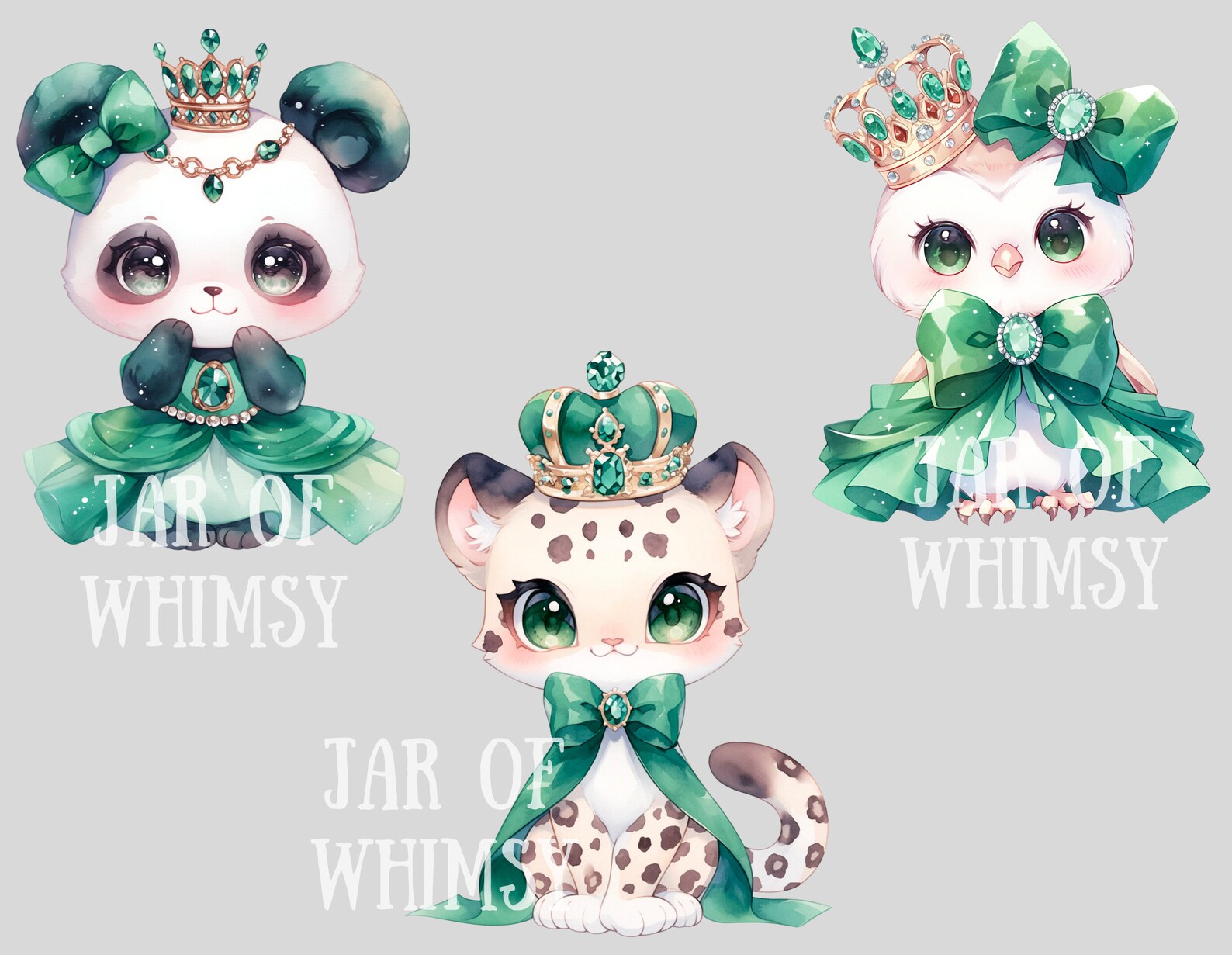 Watercolour Royal Animal Clipart Kawaii Green Princess Animals PNG ...