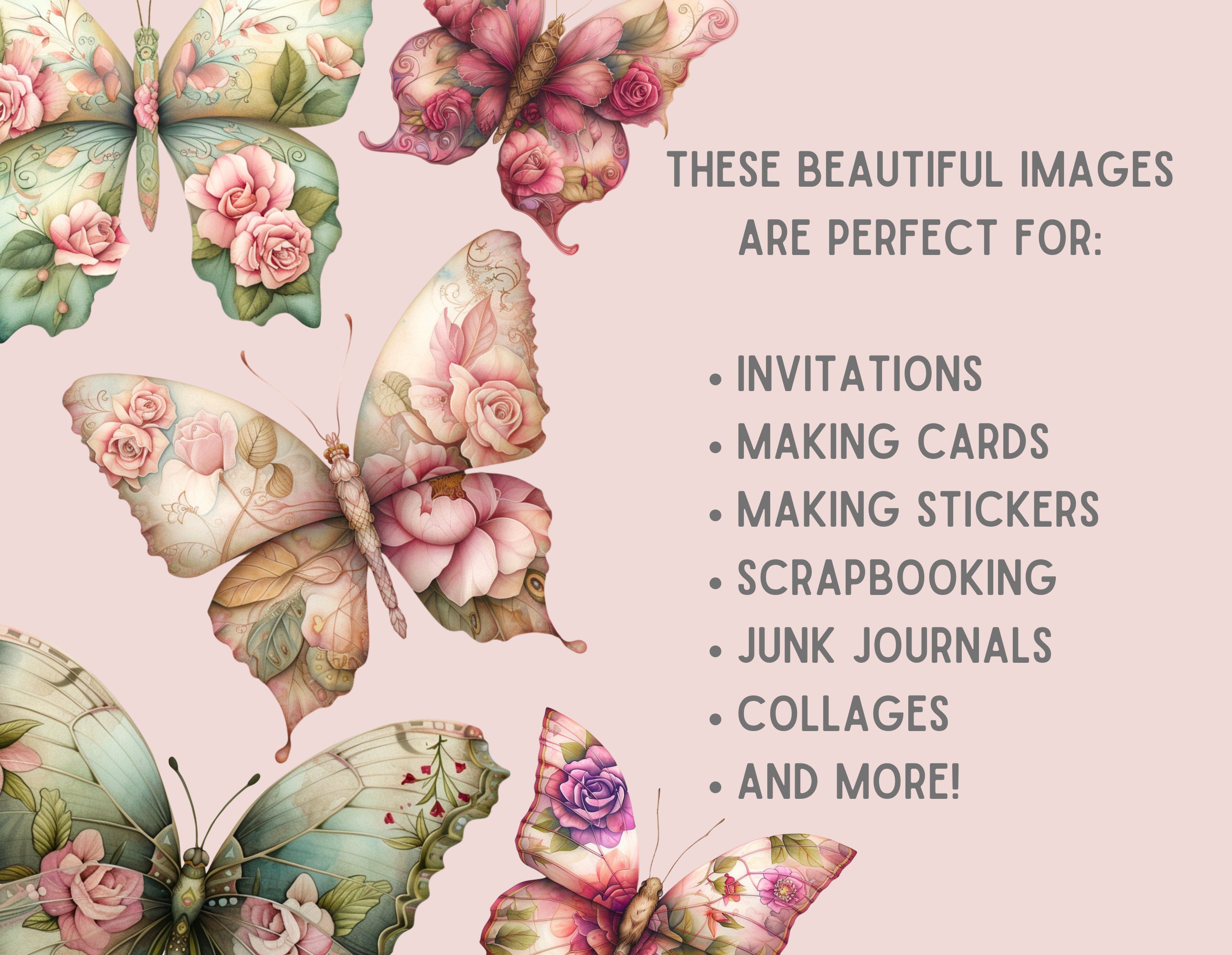 Watercolour Shabby Chic Butterfly Clipart Vintage Butterfly PNG Digital ...