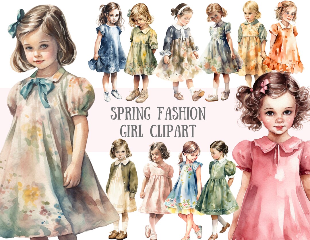 Watercolour Vintage Spring Fashion Girl Clipart Vintage Dress PNG ...
