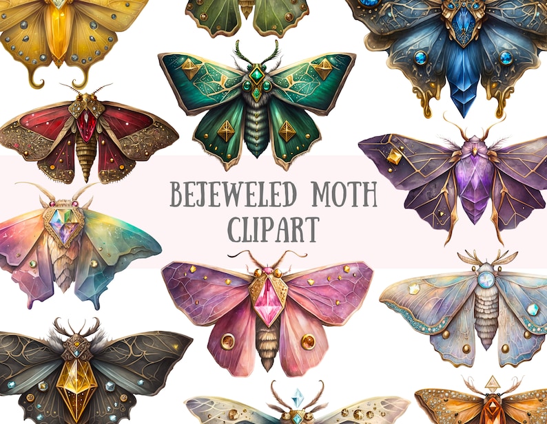 Watercolour Bejeweled Moth Clipart Royal Moths PNG Digital Image ...