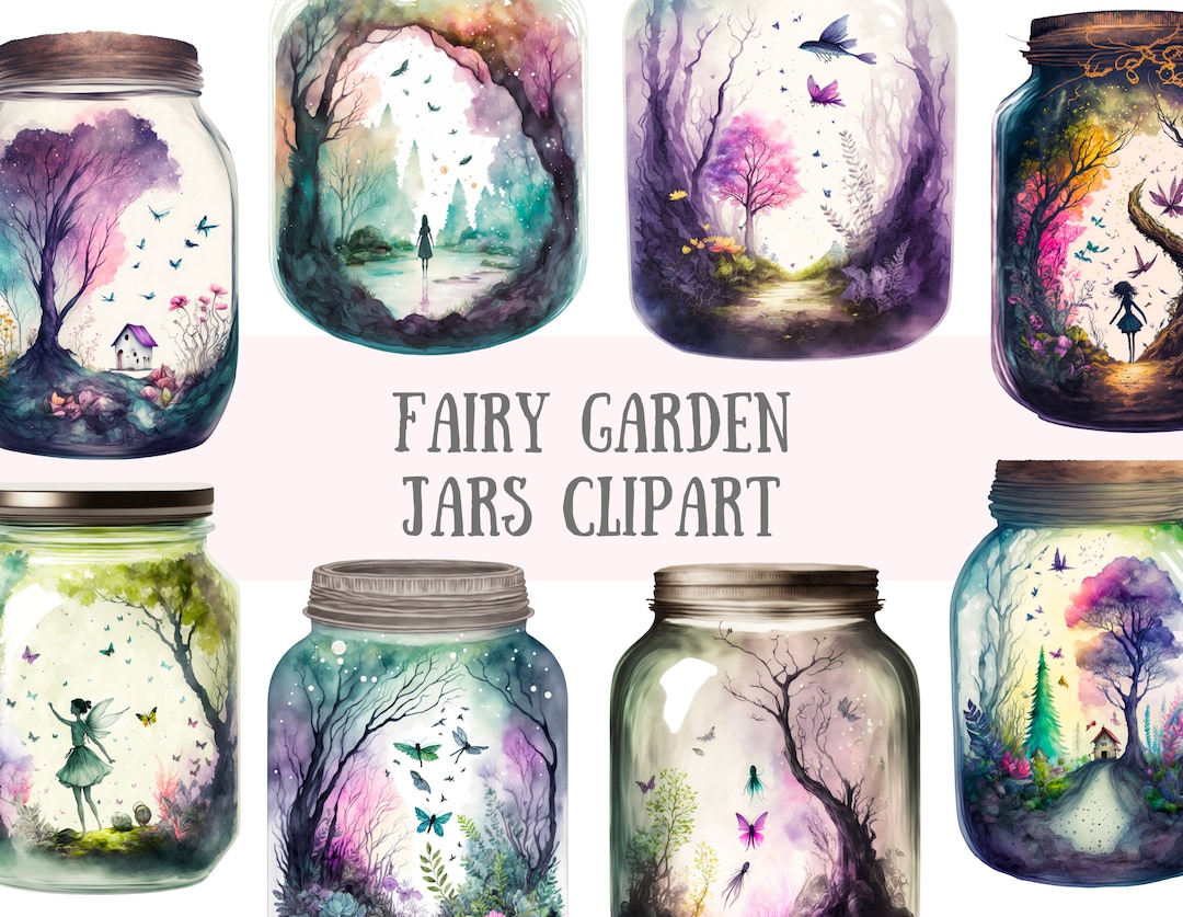 Watercolour Magic Fairy Garden Jars Clipart - Fantasy PNG Digital Image ...