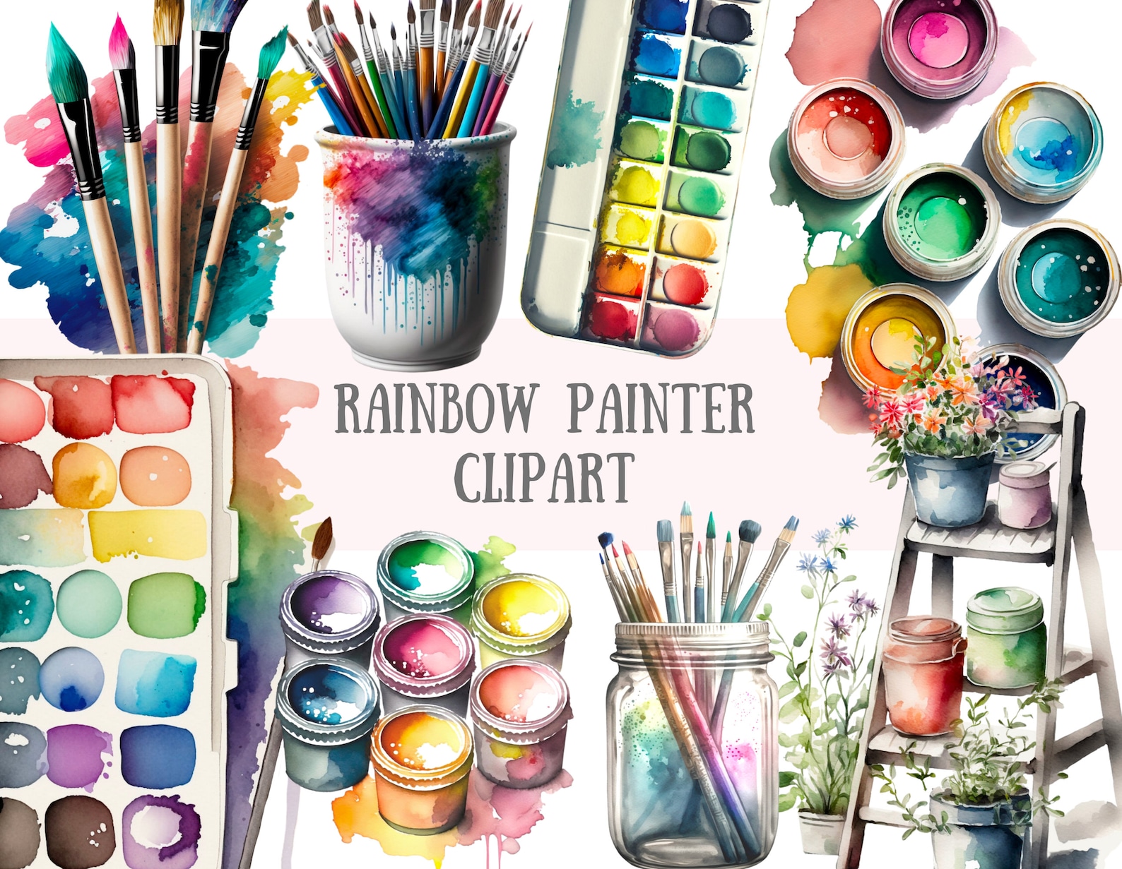 Watercolour Rainbow Painter Clipart Artist Painting PNG Digital Image ...