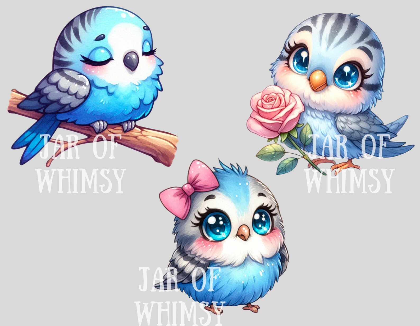 Watercolour Blue Budgie Clipart Chibi Pet Bird Blue Budgerigar PNG ...