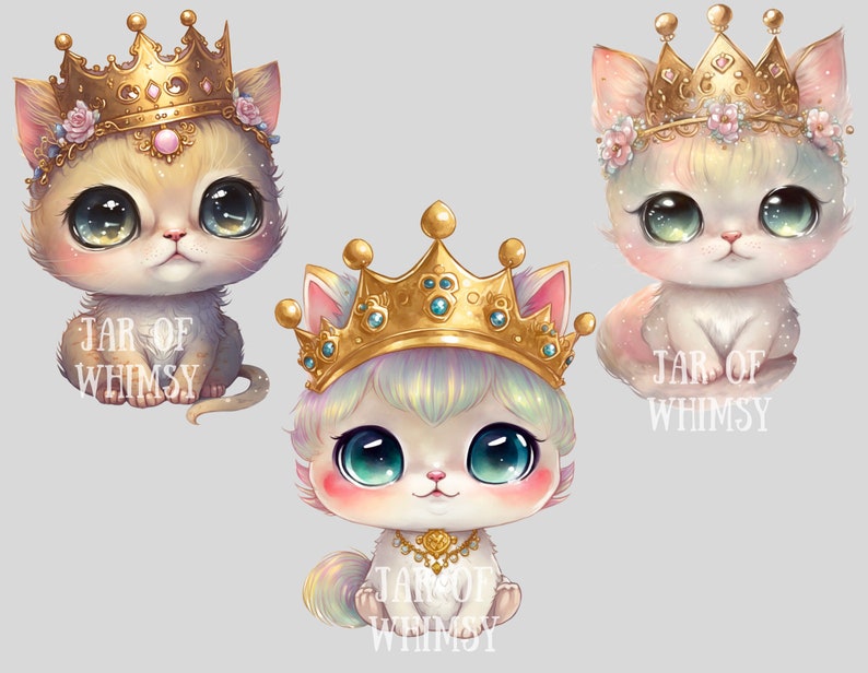 Watercolour Princess Cats Clipart Kawaii Cat PNG Digital Image - Etsy