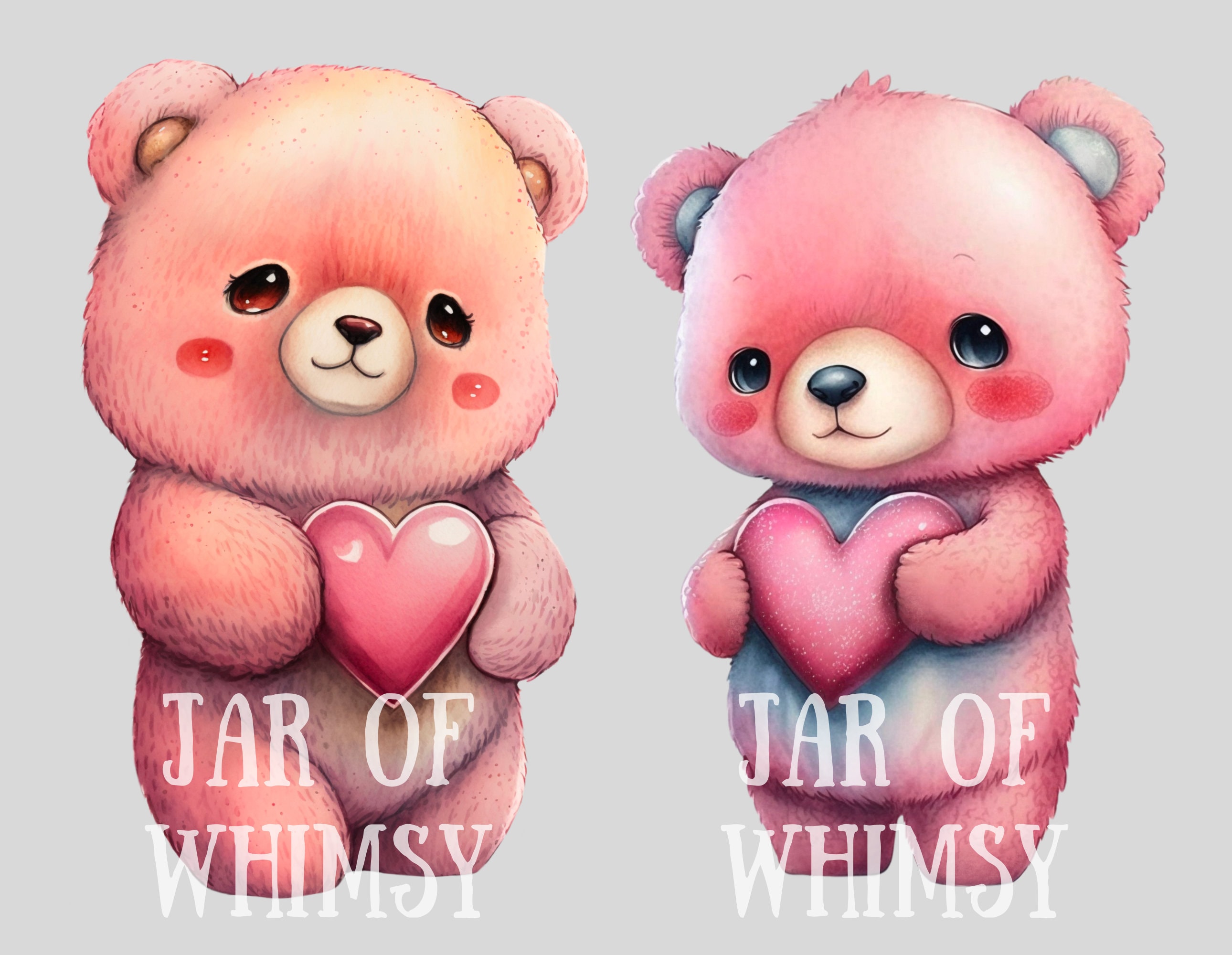 Watercolour Pink Heart Bear Clipart Valentines Day Bear PNG - Etsy
