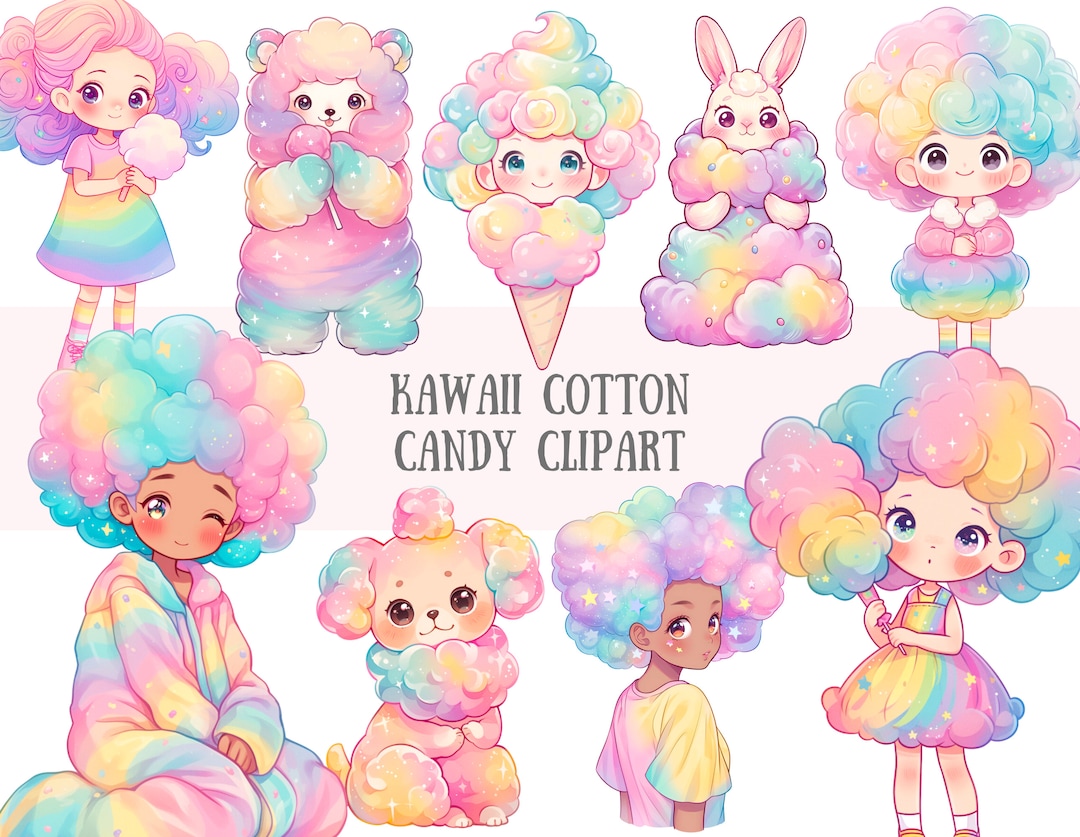 Watercolour Kawaii Cotton Candy Clipart Candy Girl Fairy Floss PNG ...
