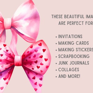 Watercolour Valentine Bows Clipart Pink and Red Heart Bow PNG Digital ...