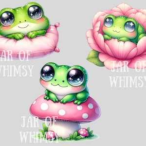 Watercolour Baby Frog Clipart Super Cute Kawaii Chibi Frog PNG Digital ...