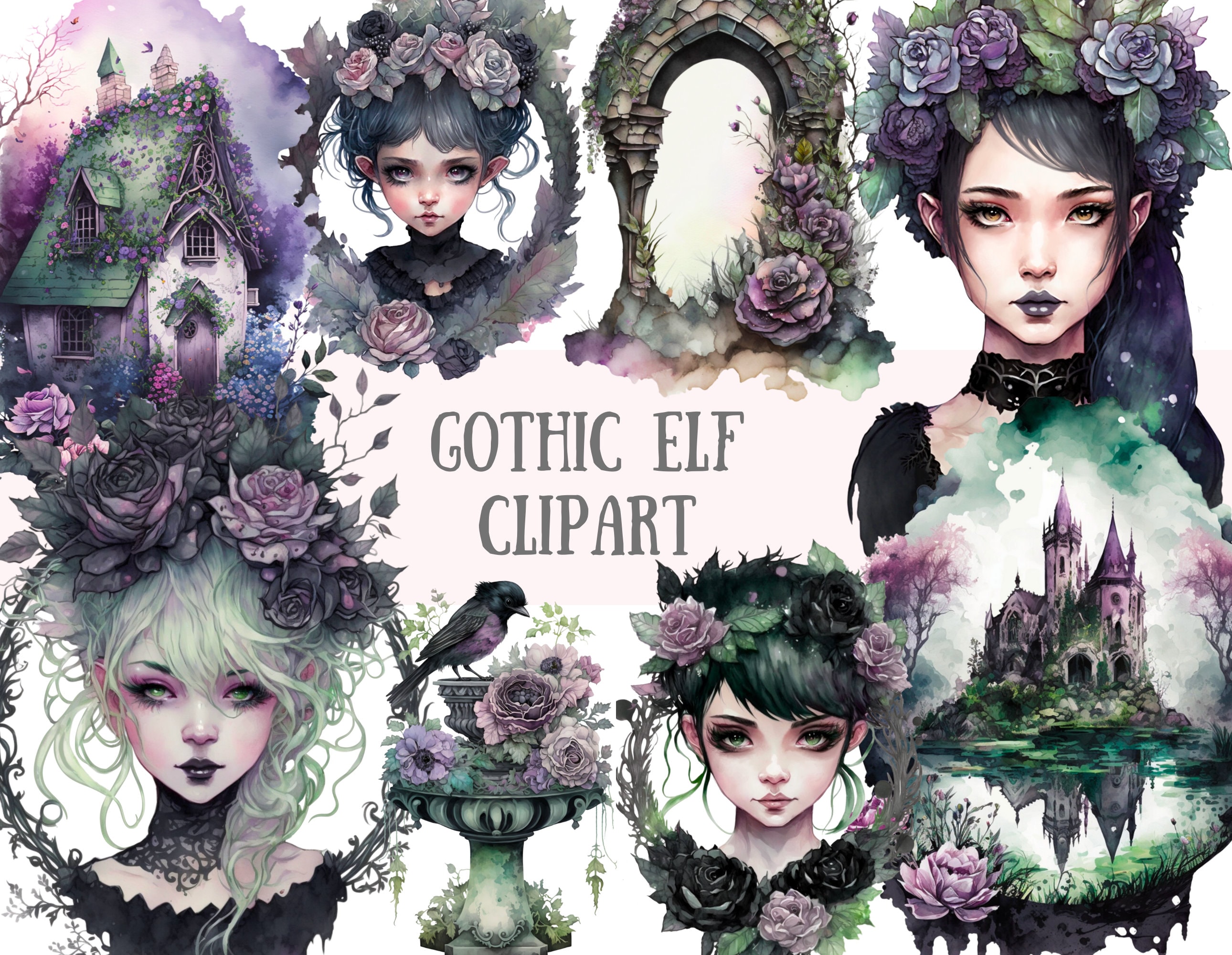 Watercolour Gothic Elf Clipart Halloween Fantasy PNG Digital - Etsy Canada