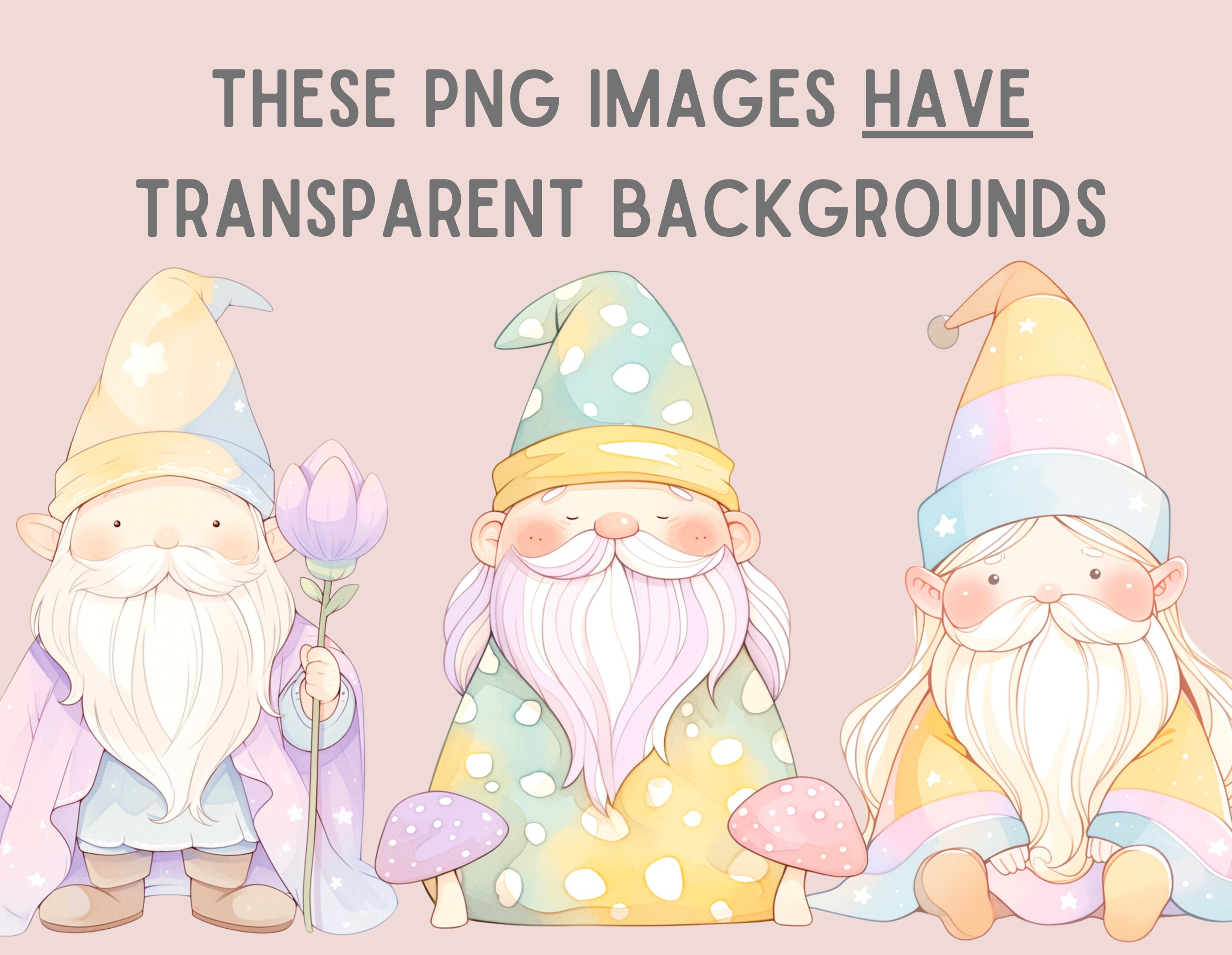 Watercolour Gnome Clipart Cute Rainbow Pastel Garden Gnome PNG Digital ...