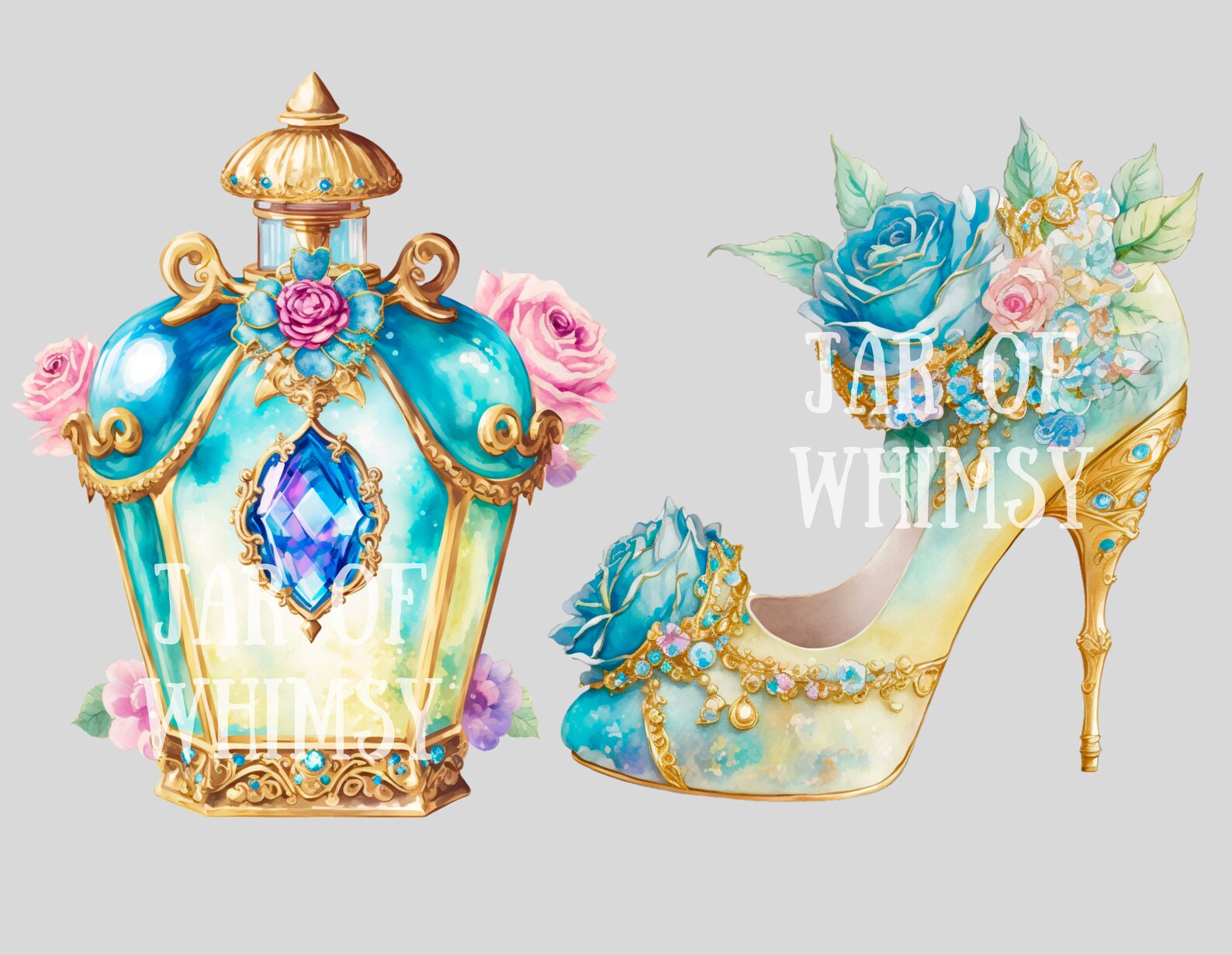 Watercolour Blue Princess Clipart - Fairytale Fantasy PNG Digital Image ...
