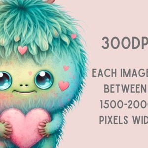 Watercolour Love Monsters Clipart Kawaii Valentines Day PNG Digital ...