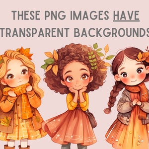 Watercolour Kawaii Autumn Girl Clipart Cute Chibi Fall Girl PNG Digital ...