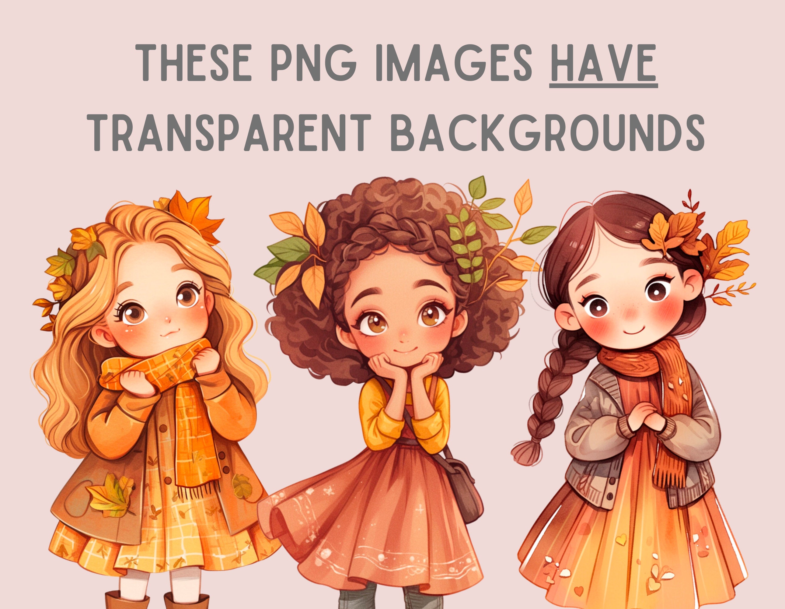 Watercolour Kawaii Autumn Girl Clipart Cute Chibi Fall Girl PNG Digital ...