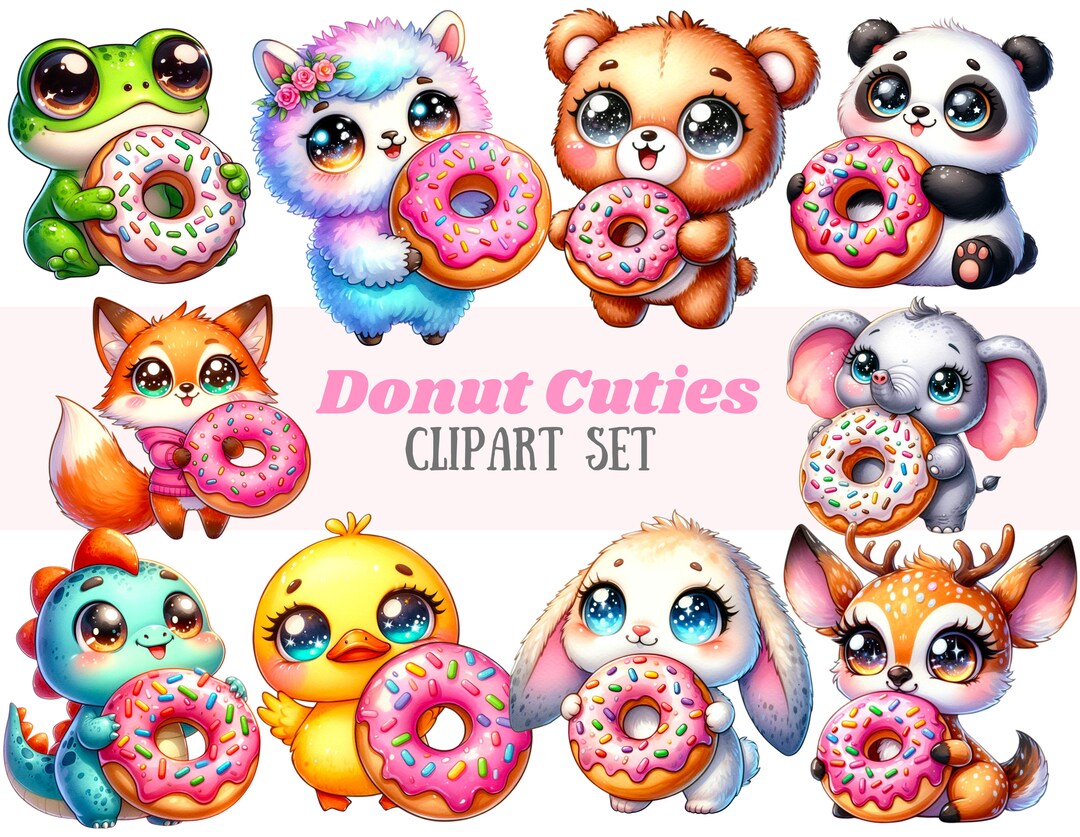 Watercolour Cute Donut Animal Clipart Doughnut Day Animal PNG Digital ...