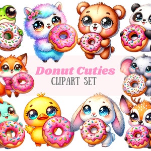 Watercolour Cute Donut Animal Clipart Doughnut Day Animal PNG Digital ...