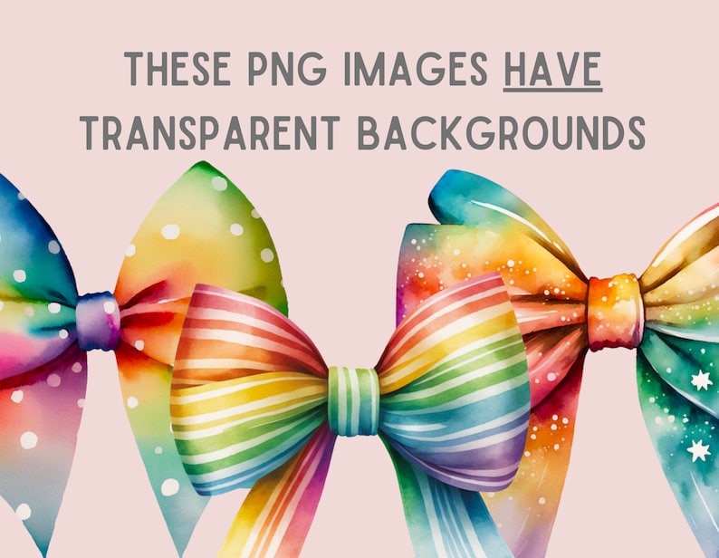 Watercolour Rainbow Bows Clipart - Rainbow Candy Bow PNG Digital Image ...