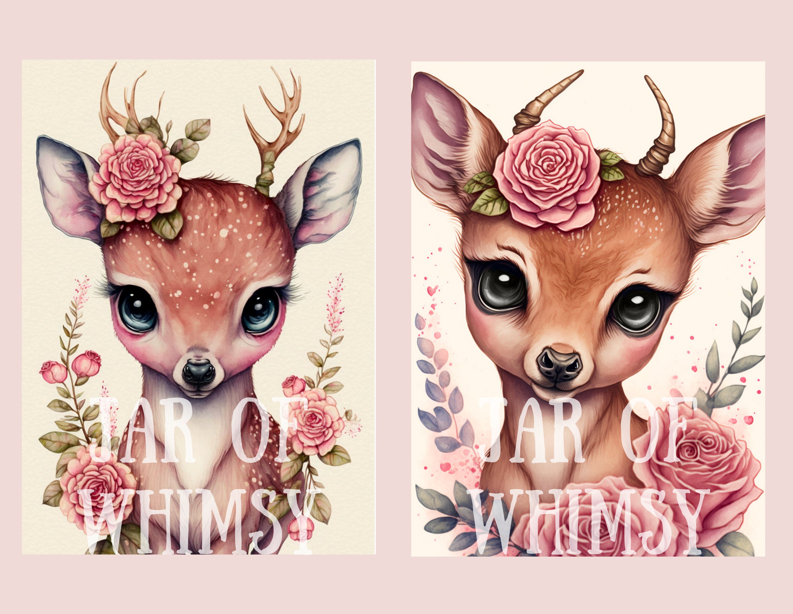 Watercolour Vintage Pink Deer Clipart - Kitsch Deer PNG Digital Image ...