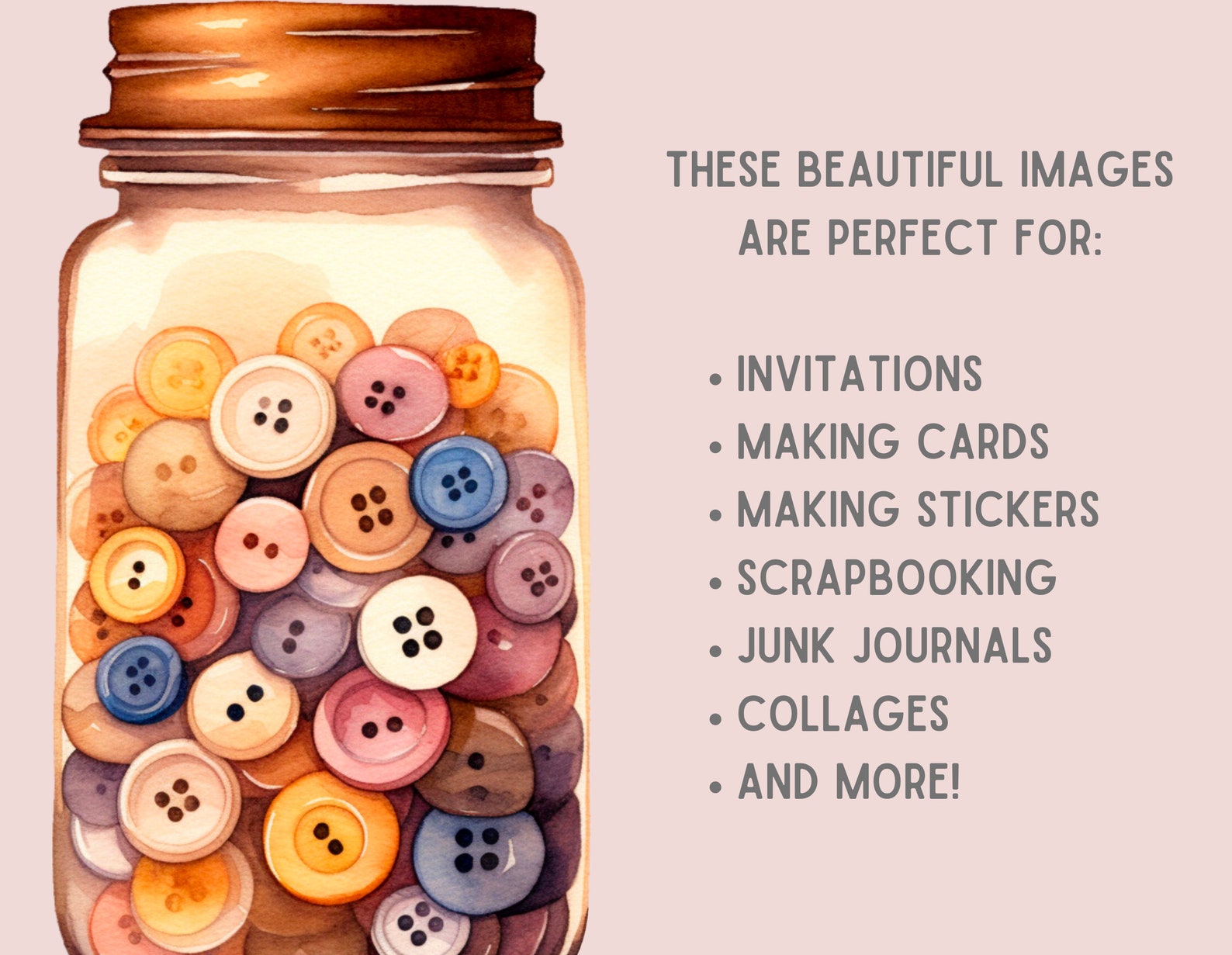 Watercolour Jars of Buttons Clipart Sewing Button Jar PNG Digital Image ...