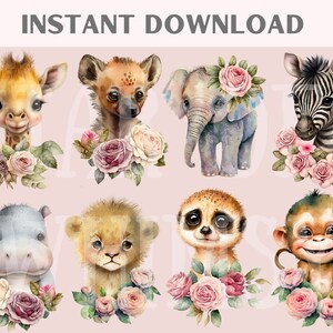 Watercolour Baby Safari Animals Clipart - African Animals PNG Digital ...