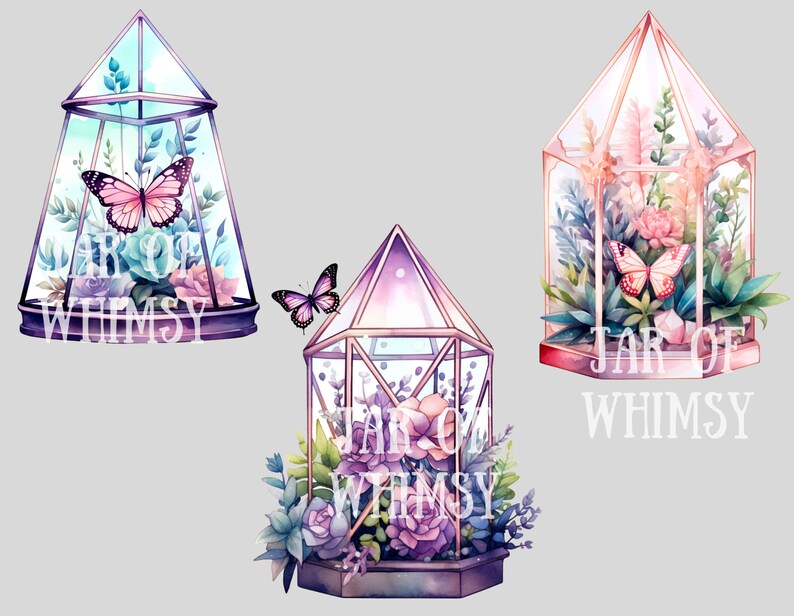 Watercolour Terrarium Clipart Cute Butterflies and Plants PNG Digital ...