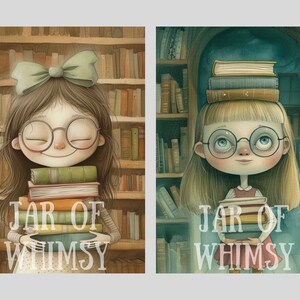 Watercolour Quirky Librarian Clipart Whimsical Book Lover JPG Digital ...