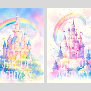 Watercolour Dreamy Pastel Castle Clipart Rainbow Digital Paper JPG ...