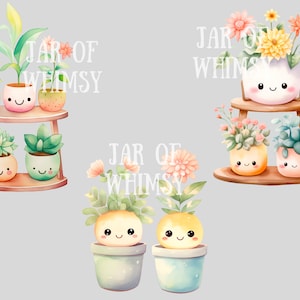 Watercolour Kawaii Pot Plant Clipart Cute Flower Pot Plants PNG Digital ...