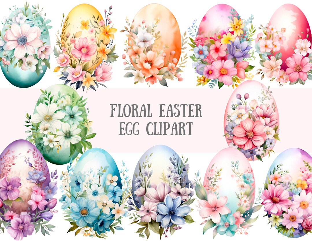 Watercolour Floral Easter Egg Clipart Spring Easter Eggs PNG Digital ...