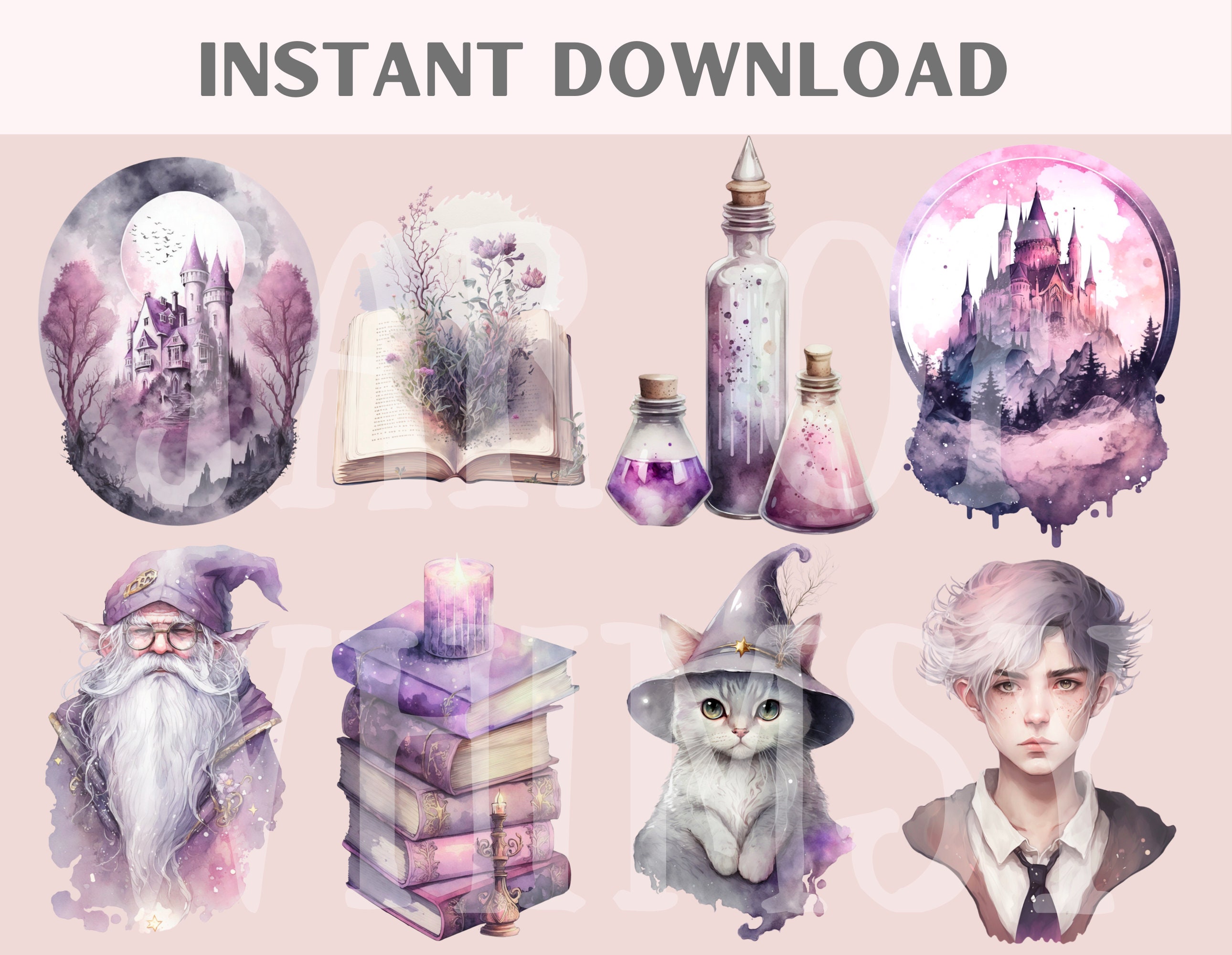Watercolour Magic School Clipart Wizard Academy PNG Digital - Etsy