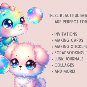 Watercolour Cute Bubble Clipart Irridescent Bubble Animals PNG Digital ...