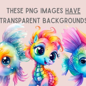 Watercolour Rainbow Sea Creatures Clipart Turtle Sea Horse PNG Digital ...