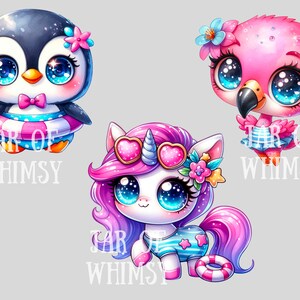 Watercolour Pool Party Animal Clipart Cute Beach Animals PNG Digital ...