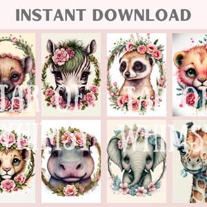 Watercolour Safari Animals Clipart - Lion Elephant Zebra PNG Digital ...