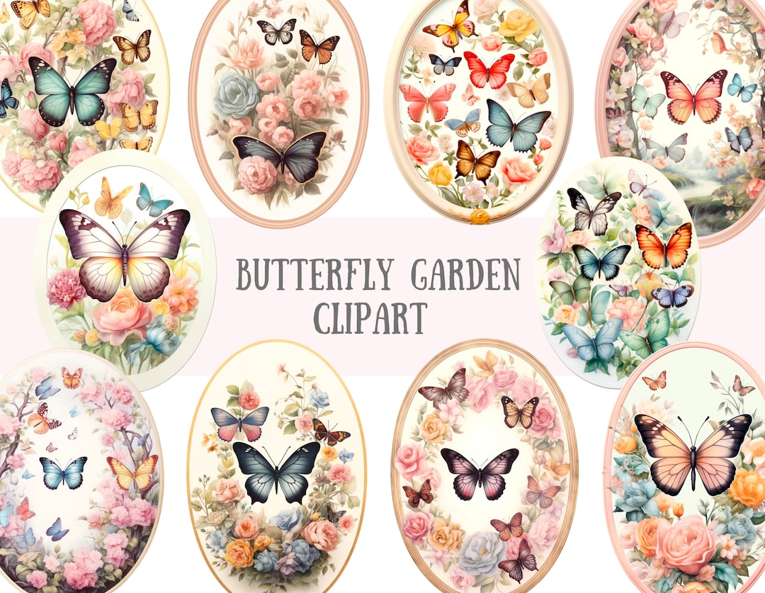 Watercolour Butterfly Garden Clipart Whimsical Spring PNG Digital Image ...