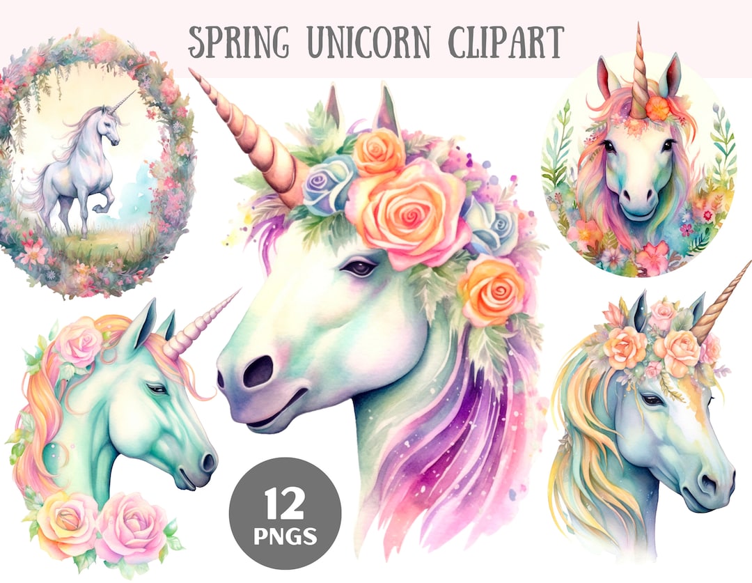 Watercolour Spring Unicorn Clipart Fantasy Horses PNG Digital Image ...